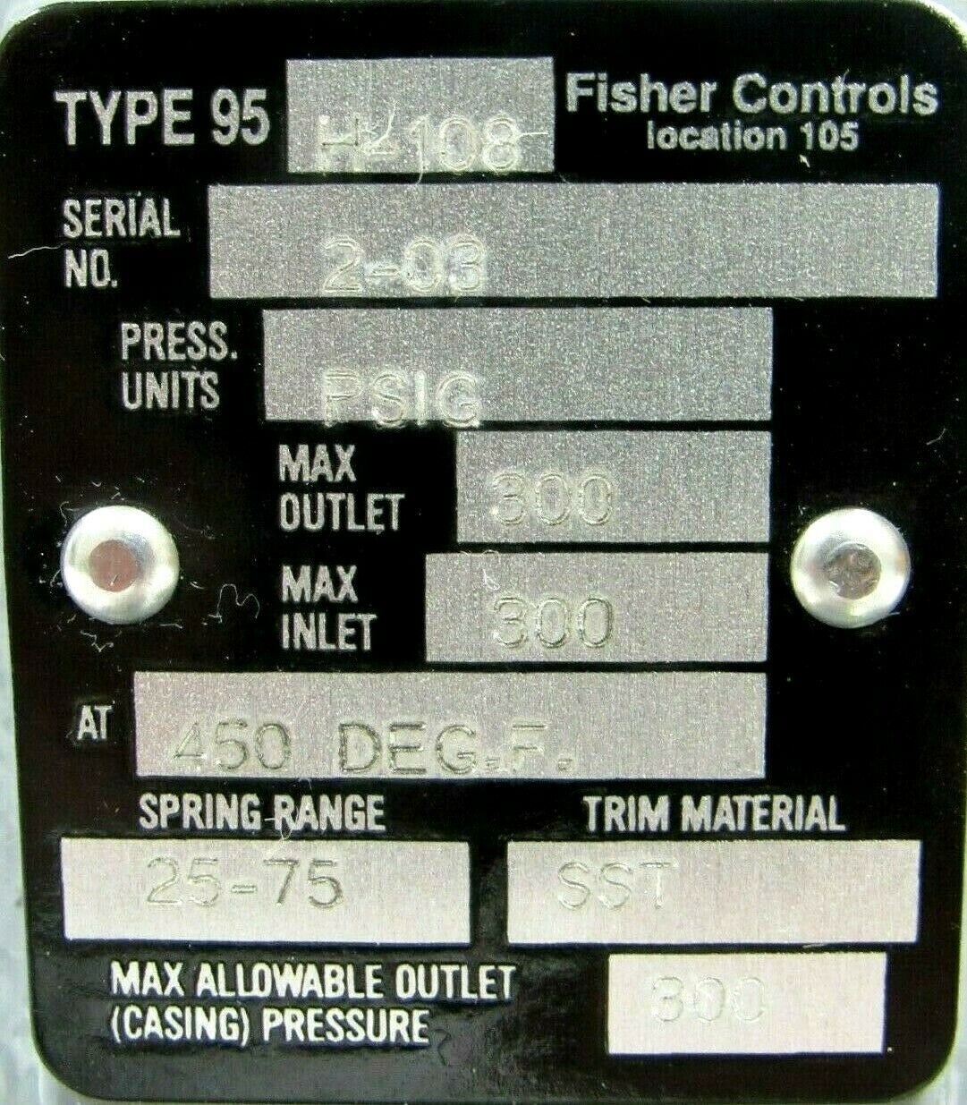 NEW FISHER CONTROLS 95-H-108 PRESSURE REGULATOR 95H108 - SB Industrial ...