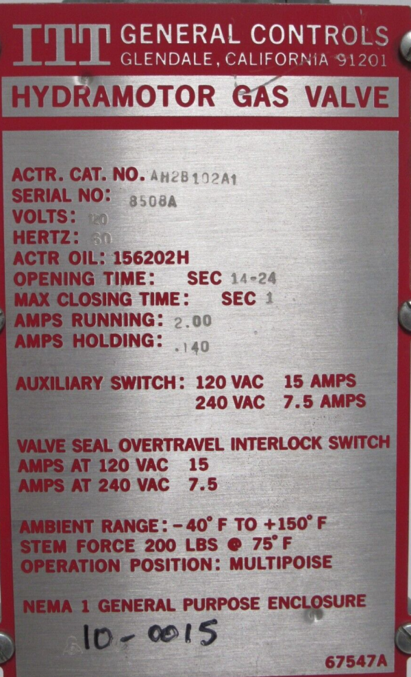 NEW ITT AH2B102A1 HYDRAMOTOR GAS VALVE 120V - SB Industrial Supply, Inc.