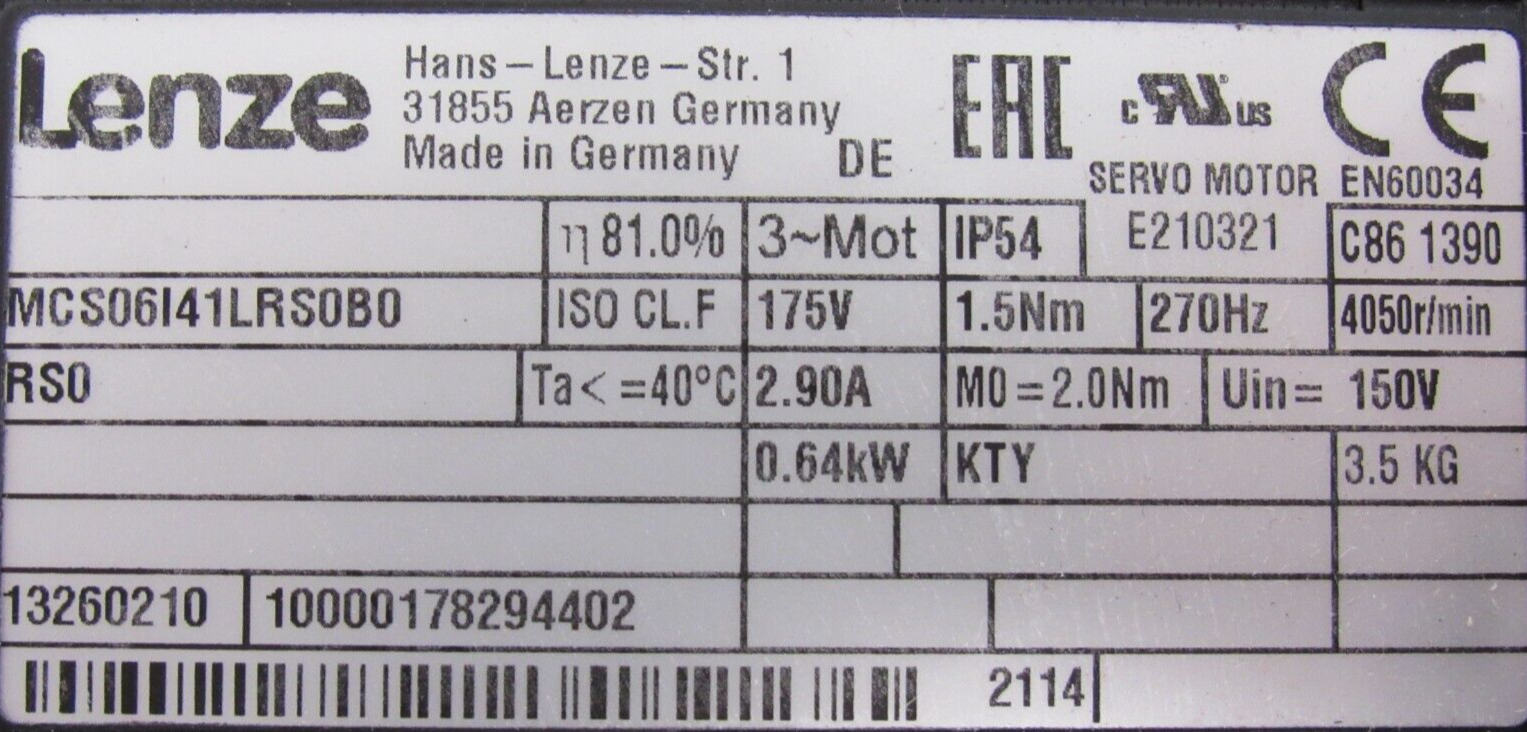 NEW LENZE MCS 06I41LRS0B0-RS0 SERVO MOTOR MCS06I41LRS0B0RS0 - SB ...