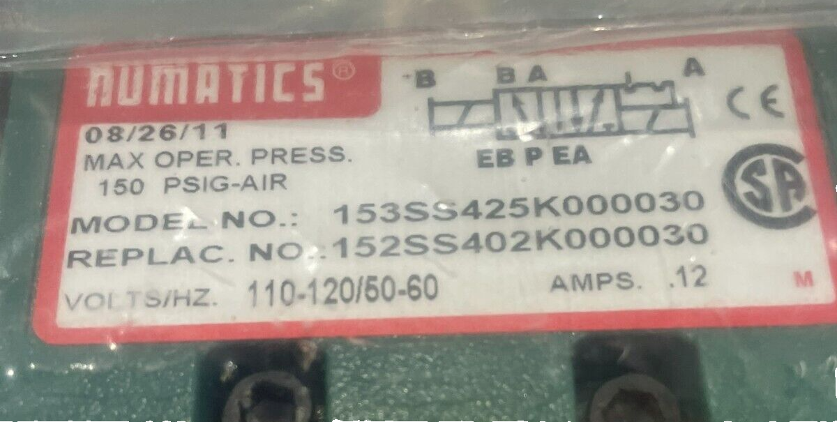 NEW NUMATICS 153SS425K000030 SOLENOID VALVE - SB Industrial Supply, Inc.