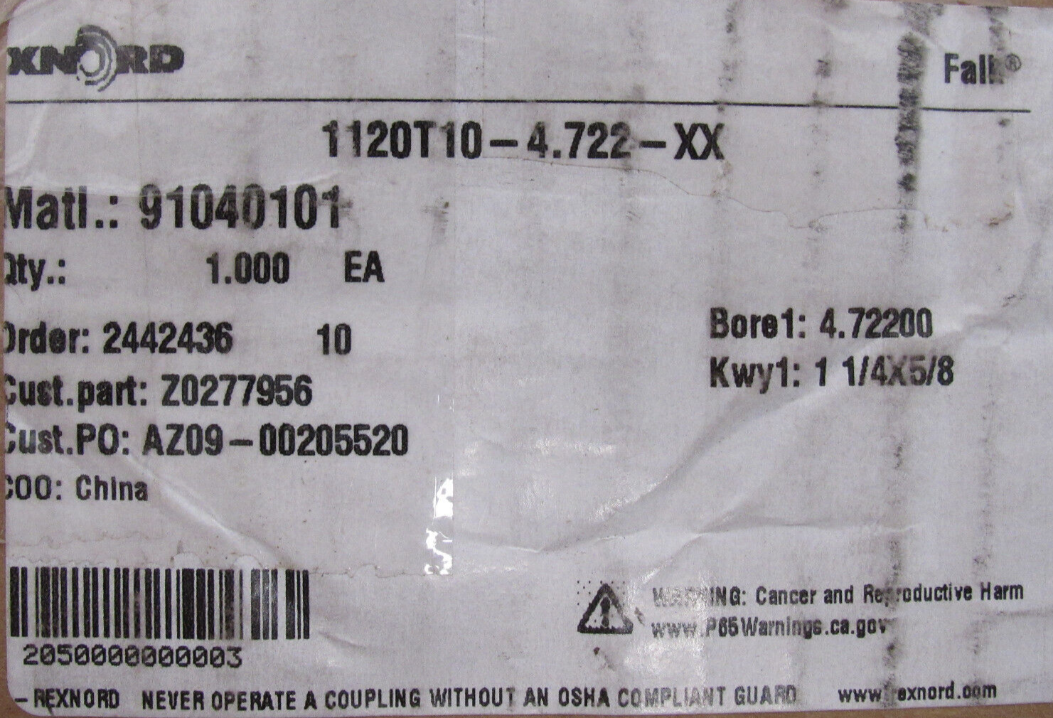 NEW REXNORD 91040101 COUPLING HUB 1120T10-4.722-XX 4.722" BORE - SB ...