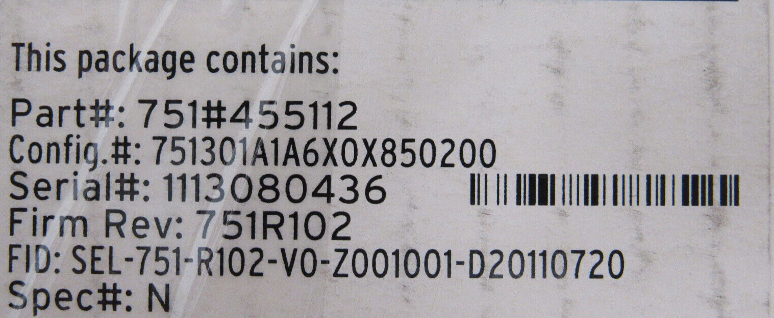 NEW SCHWEITZER SEL-751 FEEDER PROTECTION RELAY 751301A1A6X0X850200 ...