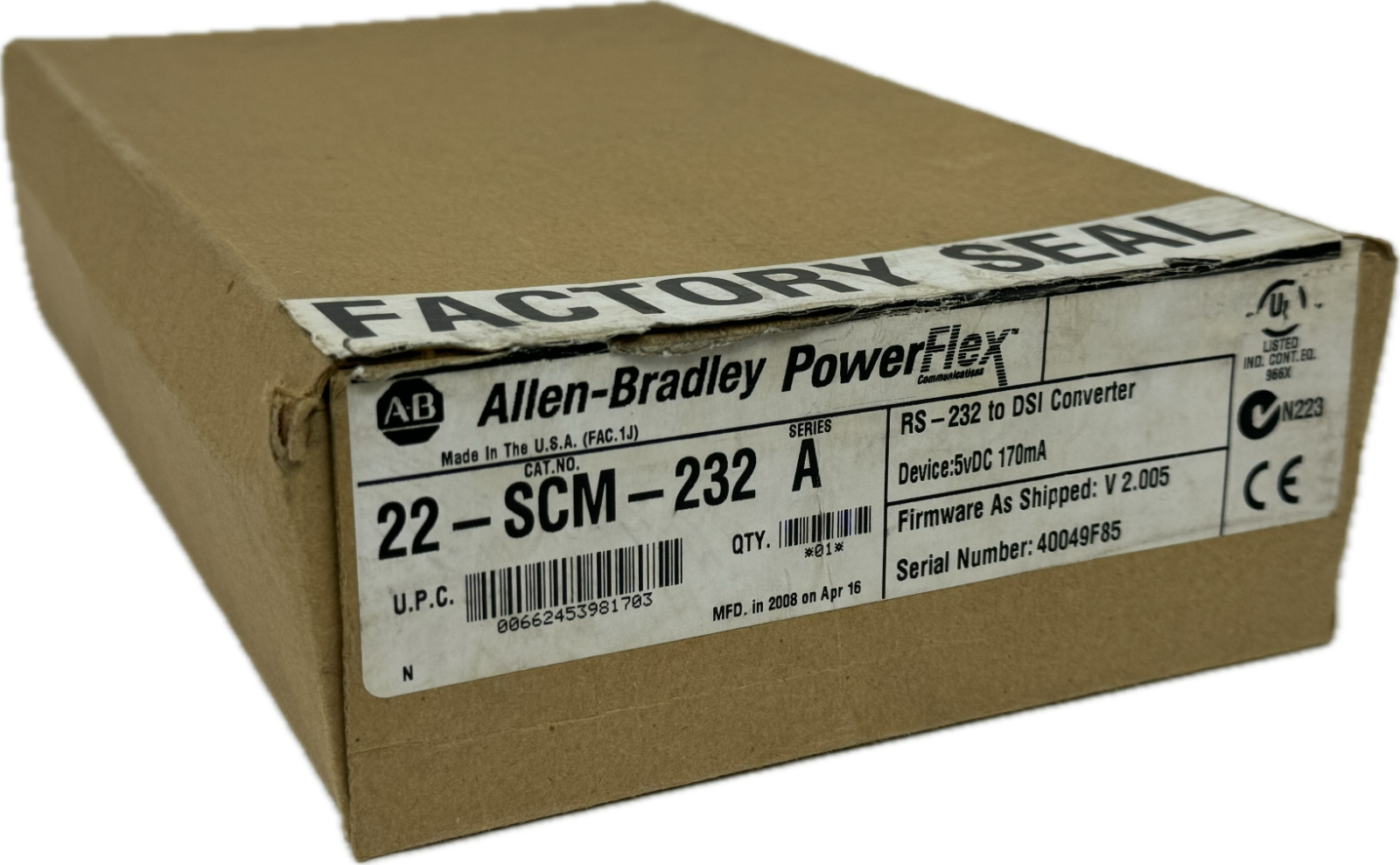 ALLEN BRADLEY 22-SCM-232 RS-232 TO DSI CONVERTER SER. A FW: V2.005 NEW ...