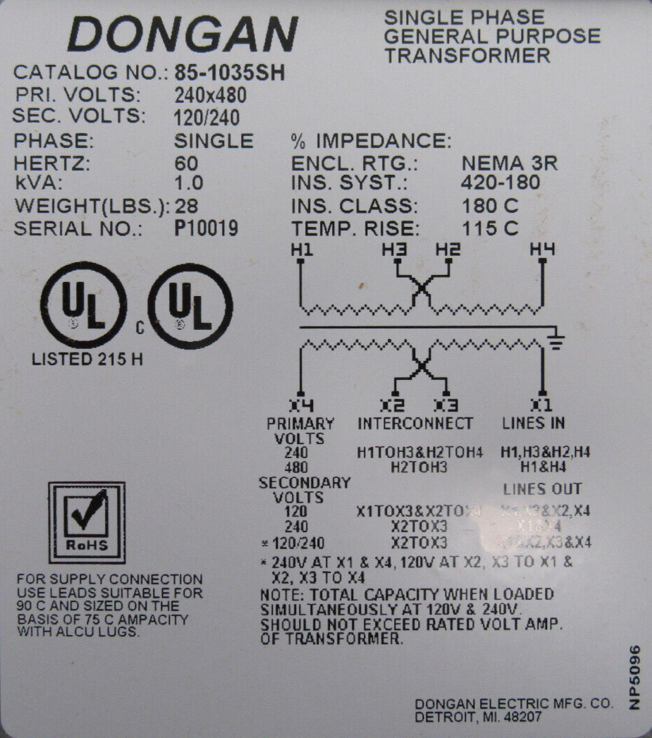 NEW DONGAN 85-1035SH TRANSFORMER 851035SH - SB Industrial Supply, Inc.