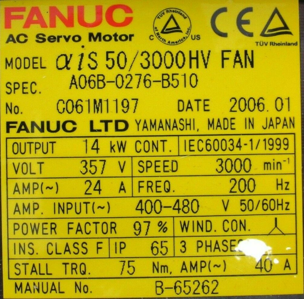 NEW GE FANUC A06B-0276-B510 SERVO MOTOR 50/3000HV A06B0276B510 - SB ...