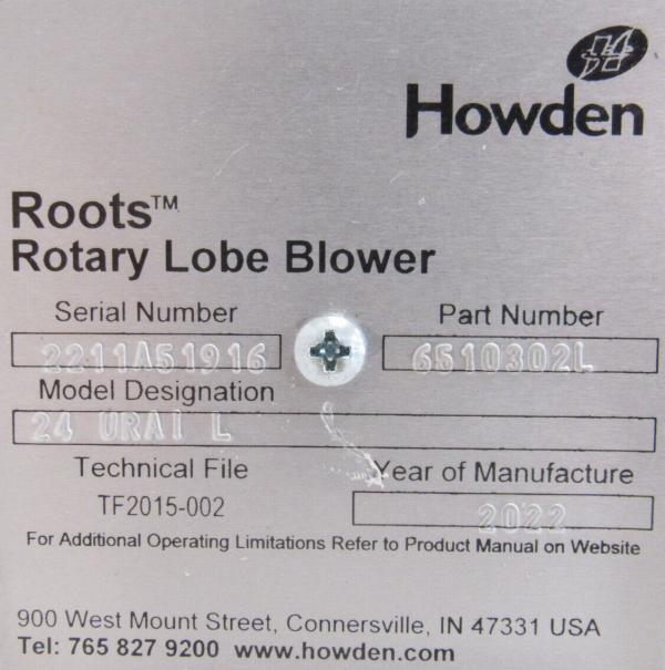 NEW HOWDEN ROOTS 24URAIL ROTARY LOBE BLOWER 6510302L - SB Industrial ...