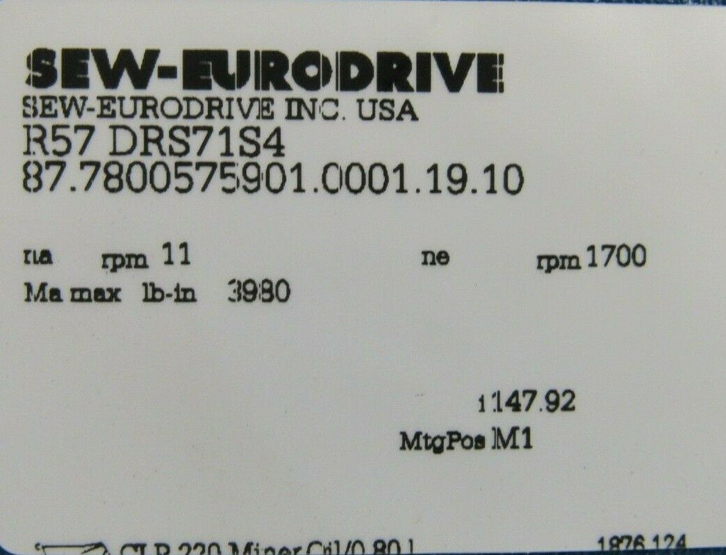 NEW SEW EURODRIVE R57 DRS71S4 GEARMOTOR R57DRS71S4 - SB Industrial ...