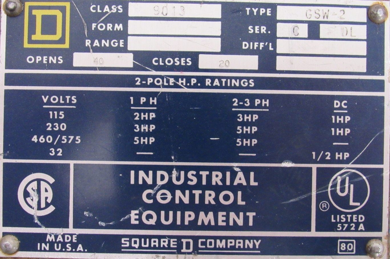 NEW SQUARE D 9013-GSW-2 PRESSURE SWITCH SER.C 9013GSW2 - SB Industrial ...