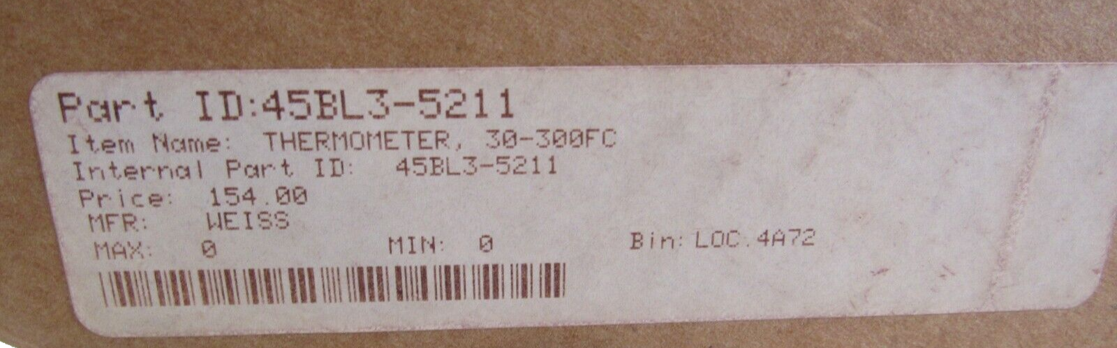 NEW WEISS 45BL3-5211 VAPOR THERMOMETER 45BL35211 - SB Industrial Supply ...