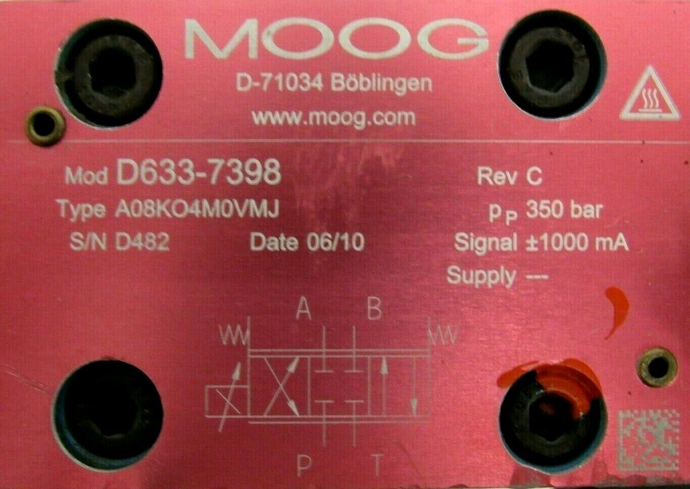 REMANUFACTURED MOOG D633-7398 SERVO VALVE D683Z4817A P03HXZW6VEA2-C ...