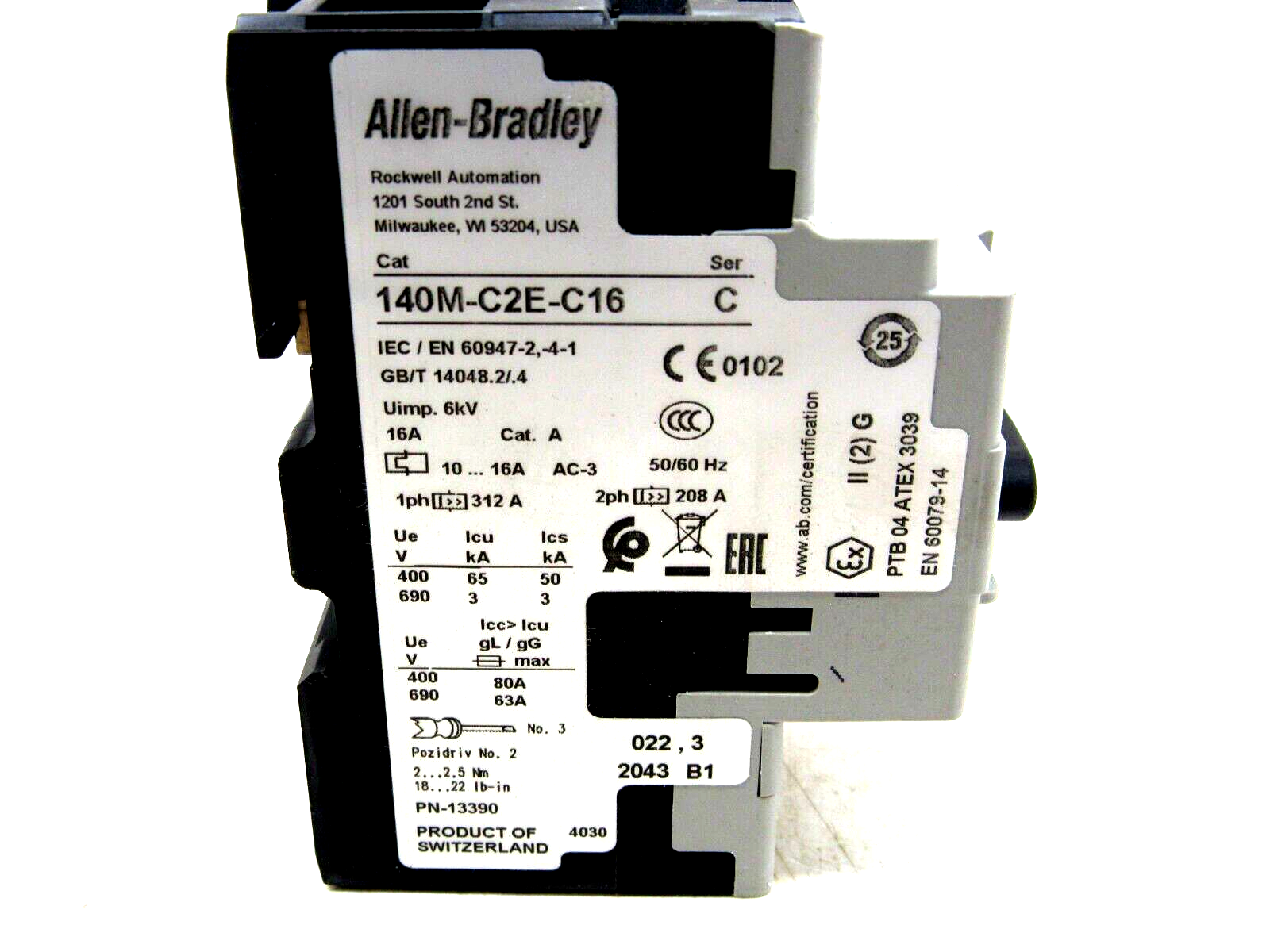 NEW ALLEN BRADLEY 140M-C2E-C16 CIRCUIT BREAKER SER.C 140MC2EC16 - SB ...