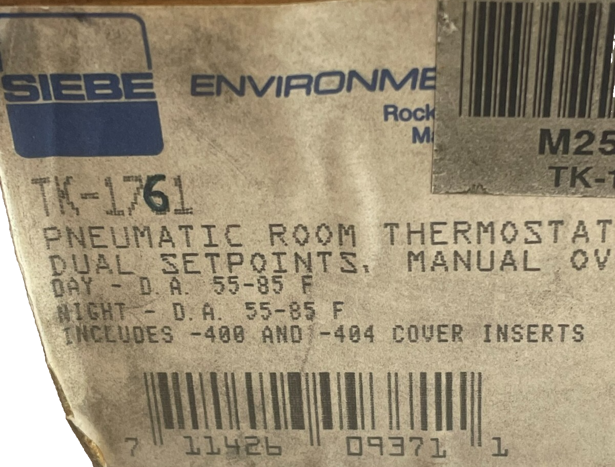 NEW BARBER COLMAN BIEBE TK-1761 PNEUMATIC ROOM THERMOSTAT TK1761 - SB ...