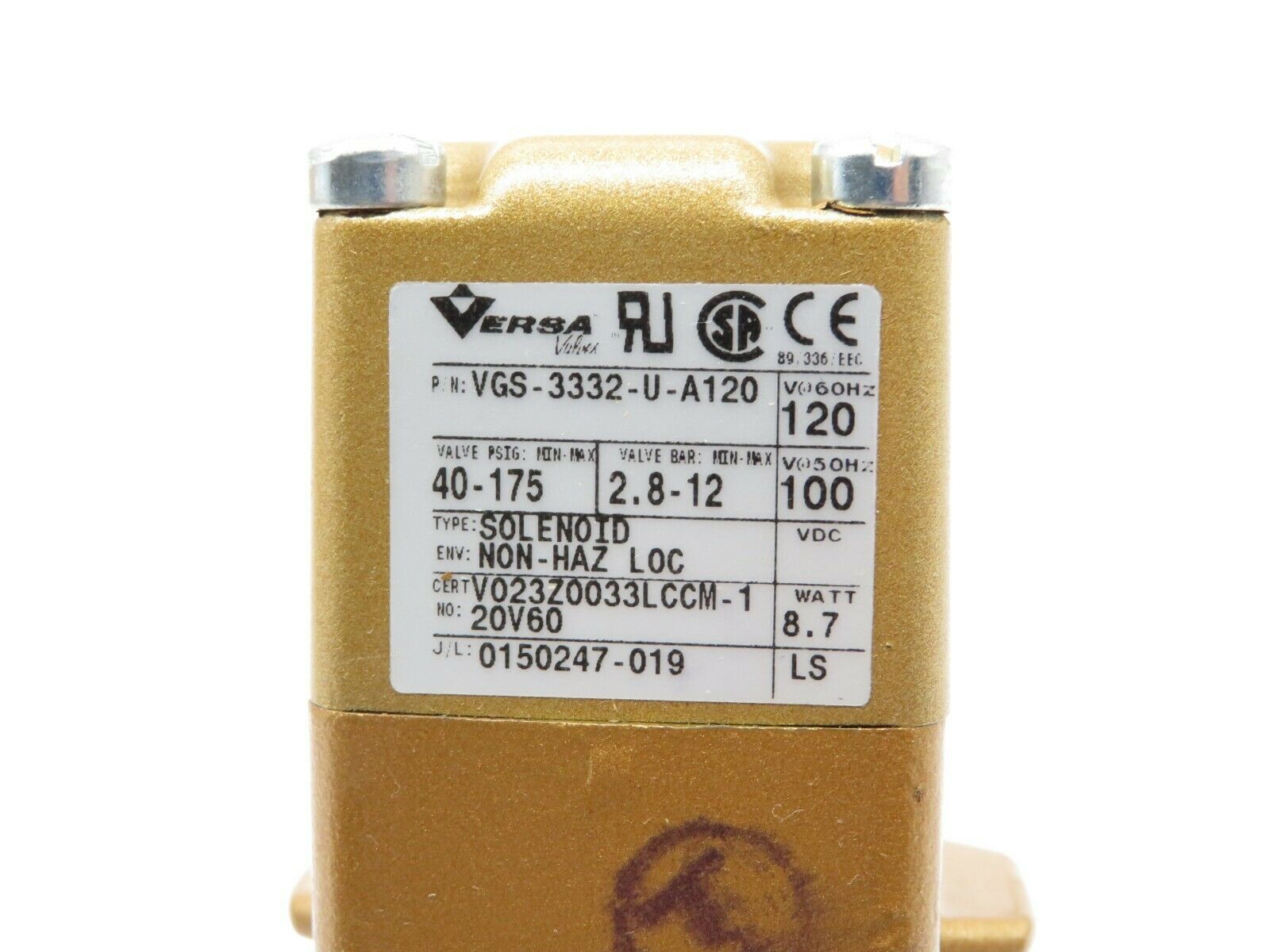 NEW VERSA VALVES VGS-3332-U-A120 THREE WAY VALVE VGS3332UA120 - SB ...