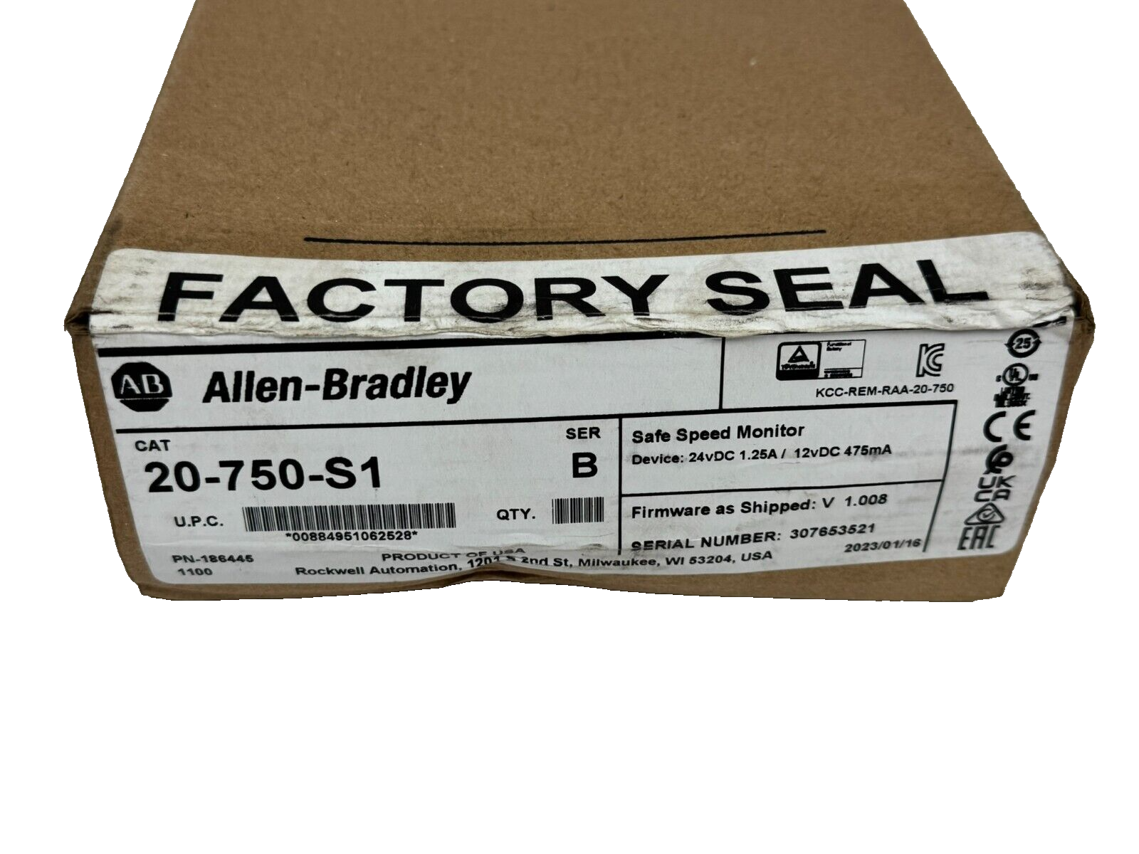 ALLEN BRADLEY 20-750-S1 SAFE SPEED MONITOR SER. B PRE-OWNED UNUSED ...