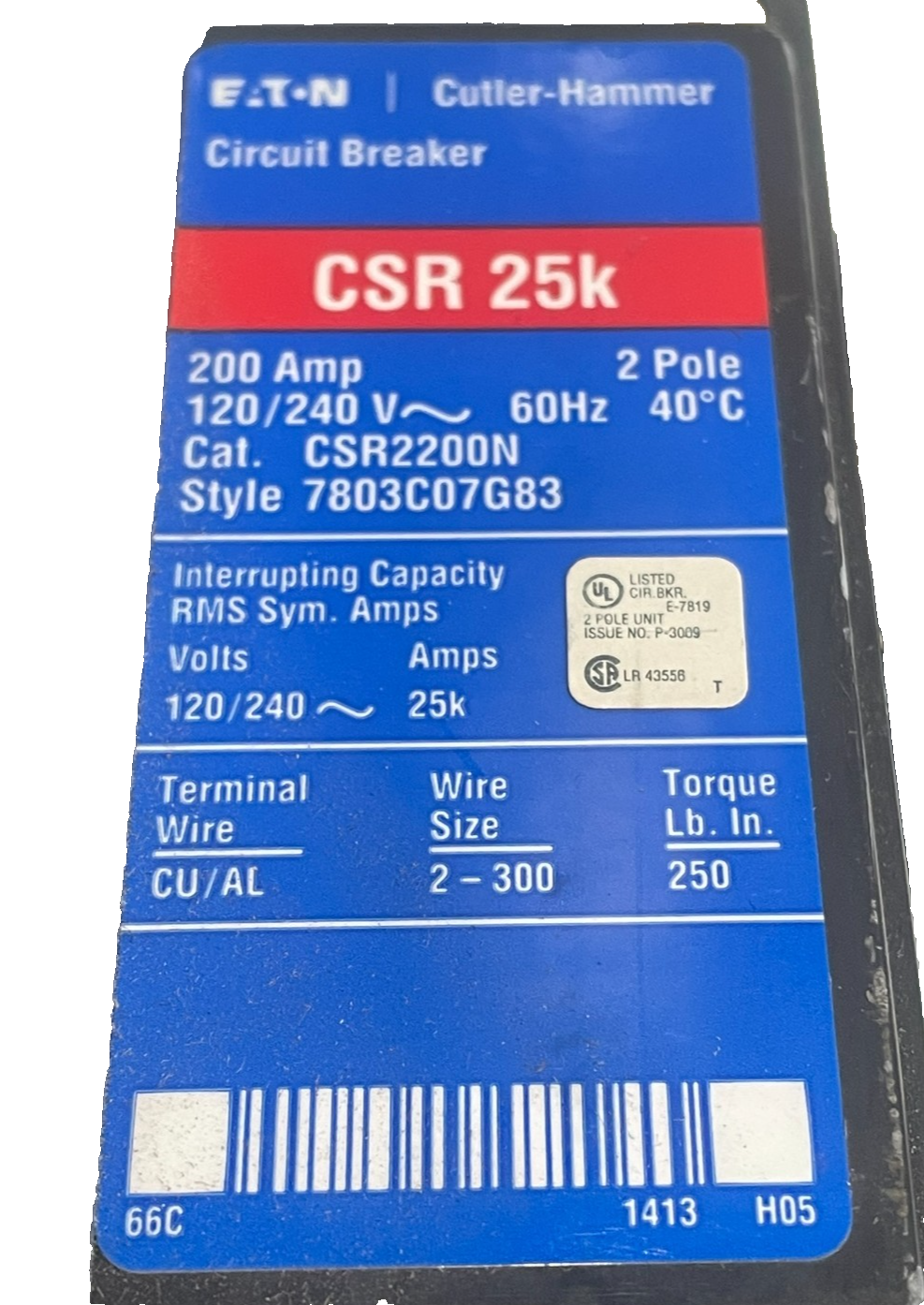 NEW EATON/ CUTLER-HAMMER CSR2200N CIRCUIT BREAKER CSR 25K - SB ...