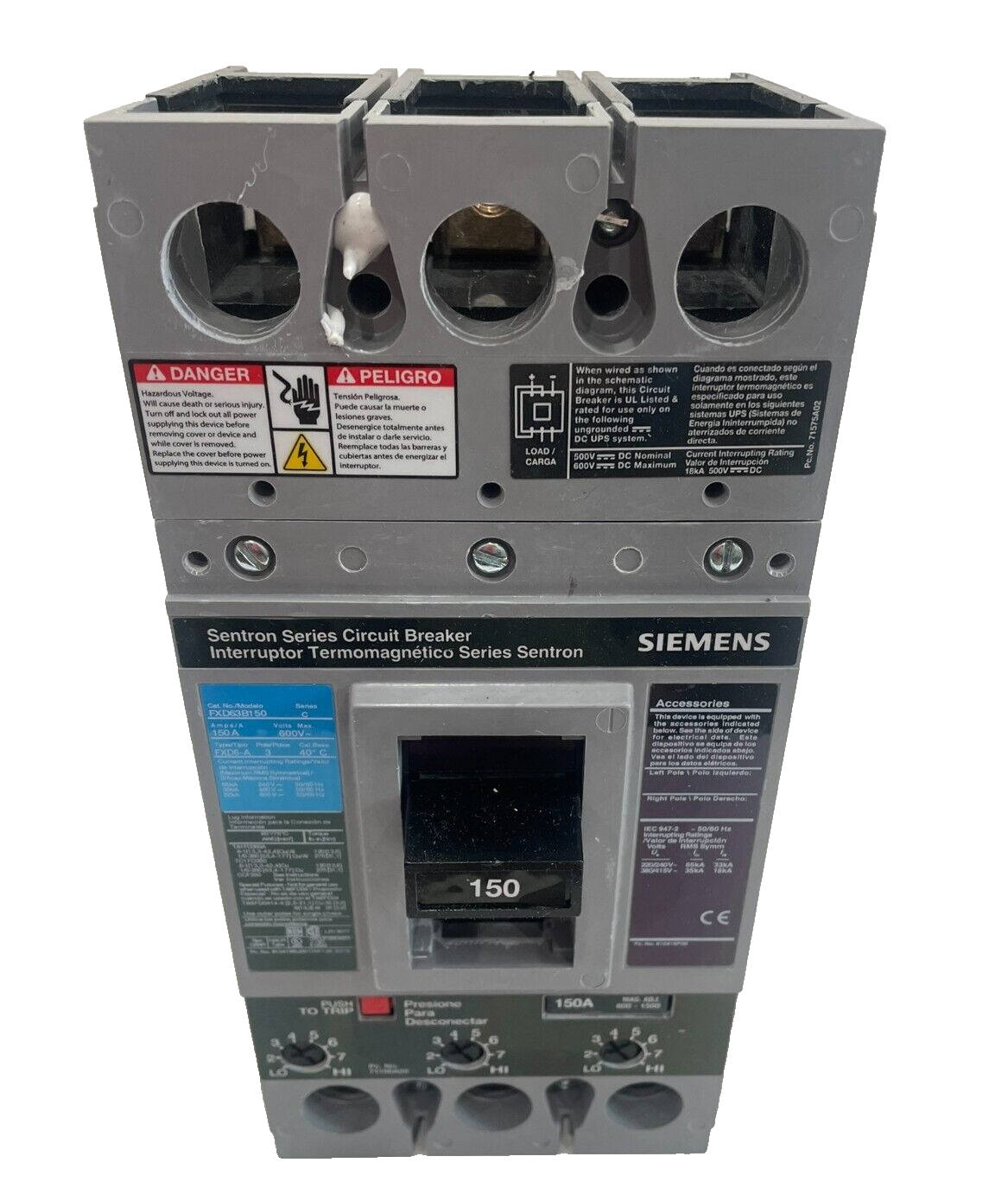 NEW SIEMENS FXD63B150 CIRCUIT BREAKER 150A 600V 3 POLE SER. C - SB ...