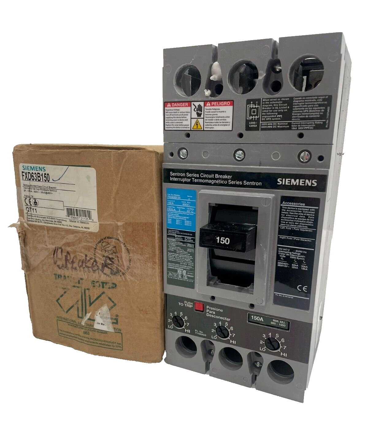 NEW SIEMENS FXD63B150 CIRCUIT BREAKER 150A 600V 3 POLE SER. C - SB ...