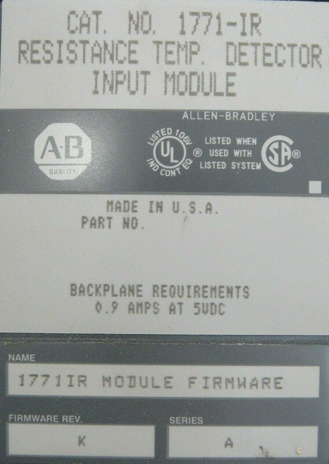 USED ALLEN BRADLEY 1771-IR INPUT MODULE SERIES A 1771IR - SB Industrial ...