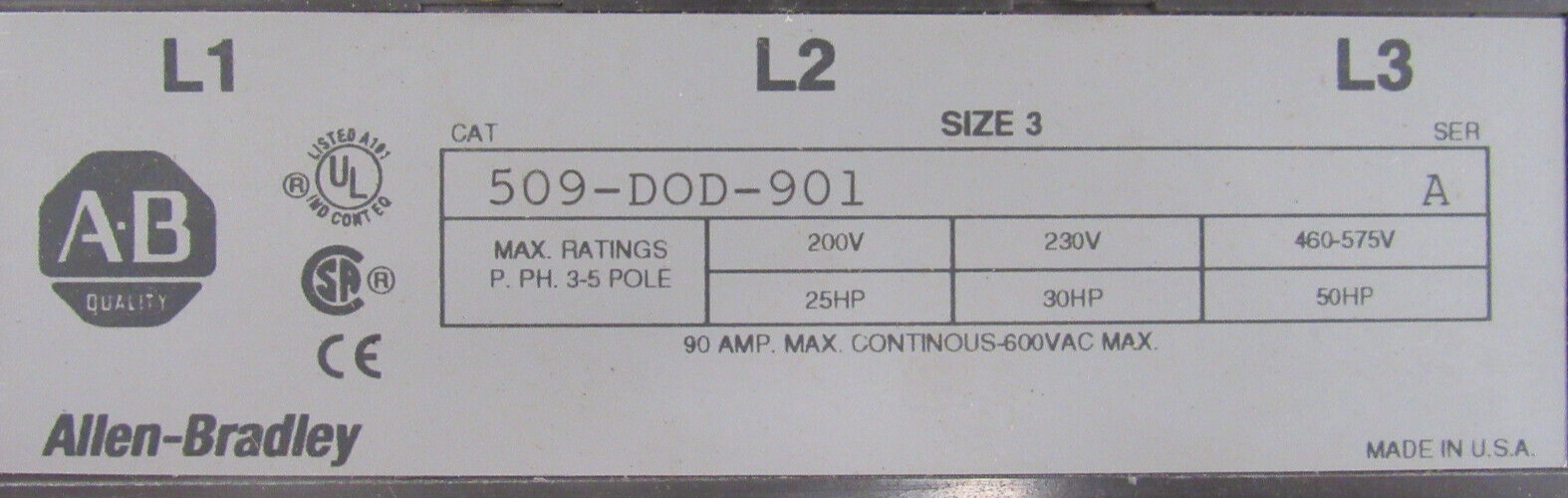 NEW ALLEN BRADLEY 509-DOD-901 NON-REVERSING STARTER SER.A 509DOD901 ...