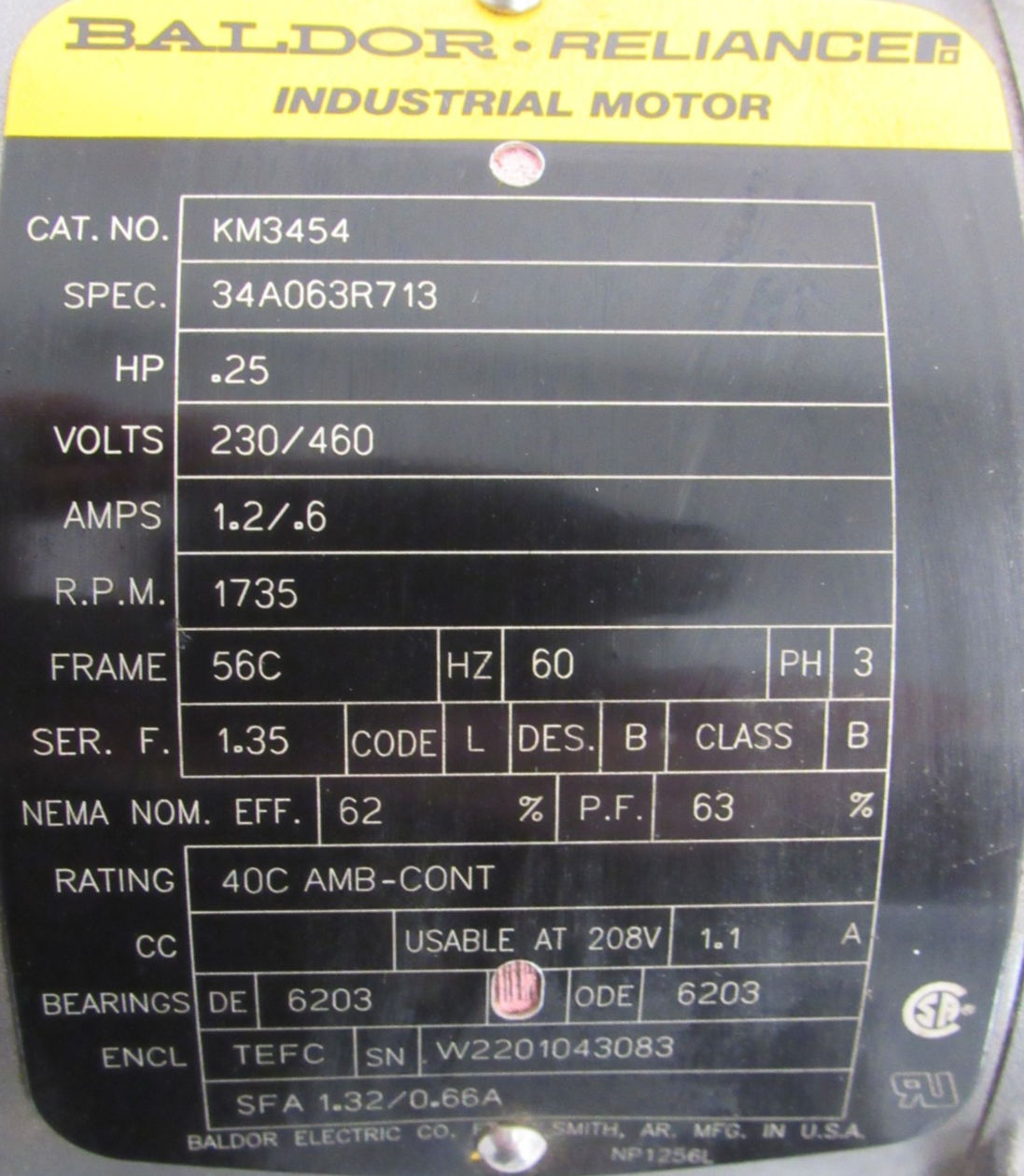 NEW BALDOR KM3454 MOTOR 1/4HP 1735 RPM 56C - SB Industrial Supply, Inc.