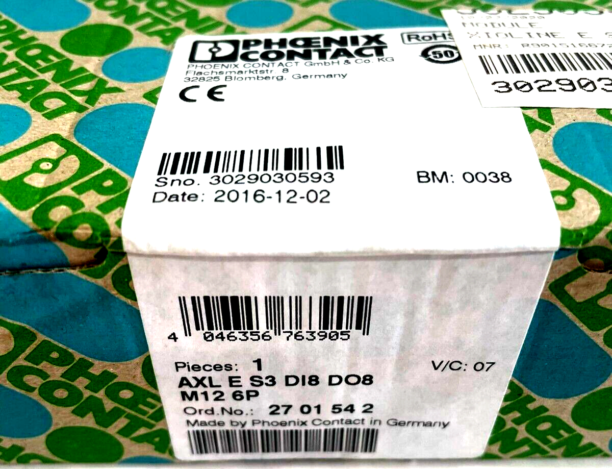 NEW PHOENIX CONTACT AXL E S3 DI8 DO8 M12 6P MODULE 2701542 ...