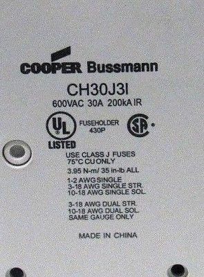 USED BUSSMANN CH30J3I FUSE HOLDER 600V 30A - SB Industrial Supply, Inc.