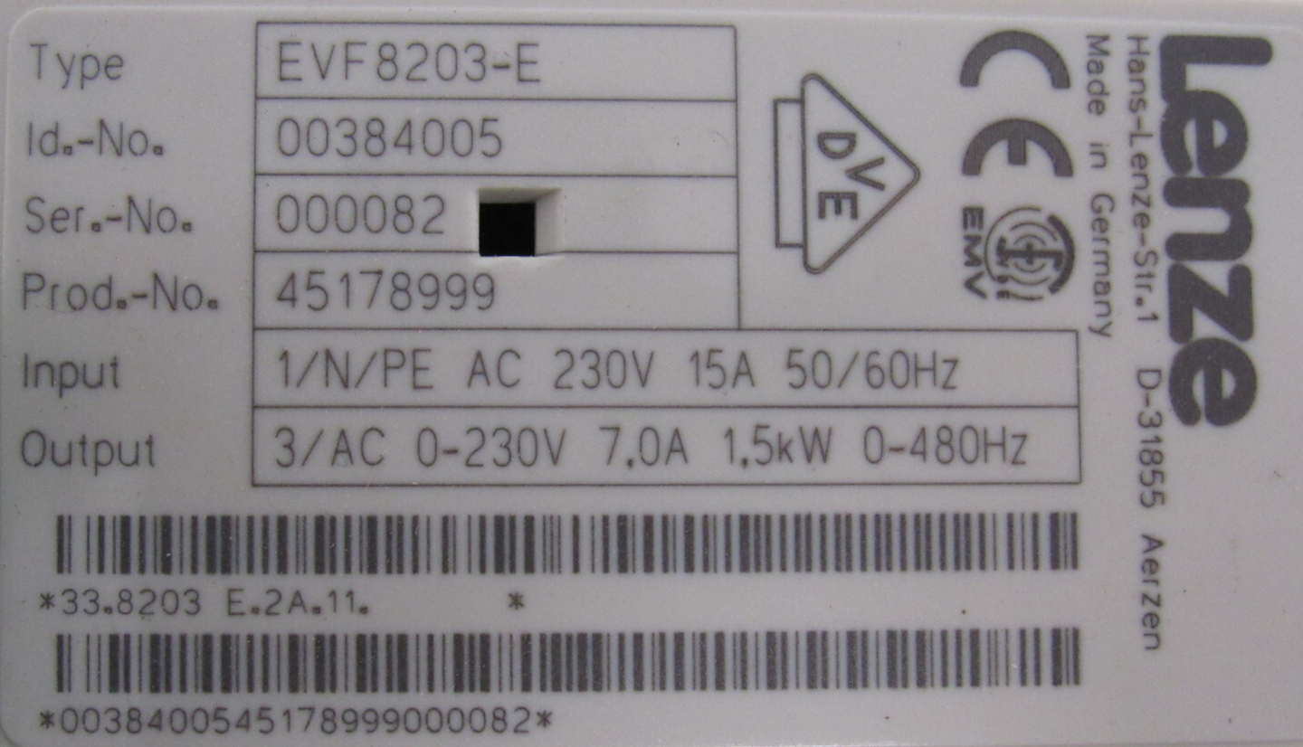 USED LENZE EVF8203-E INVERTER DRIVE 00450487 33.8203-E.2A.11 - SB ...