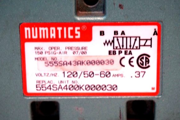 USED NUMATICS 555SA43AK000030 SOLENOID VALVE - SB Industrial Supply, Inc.