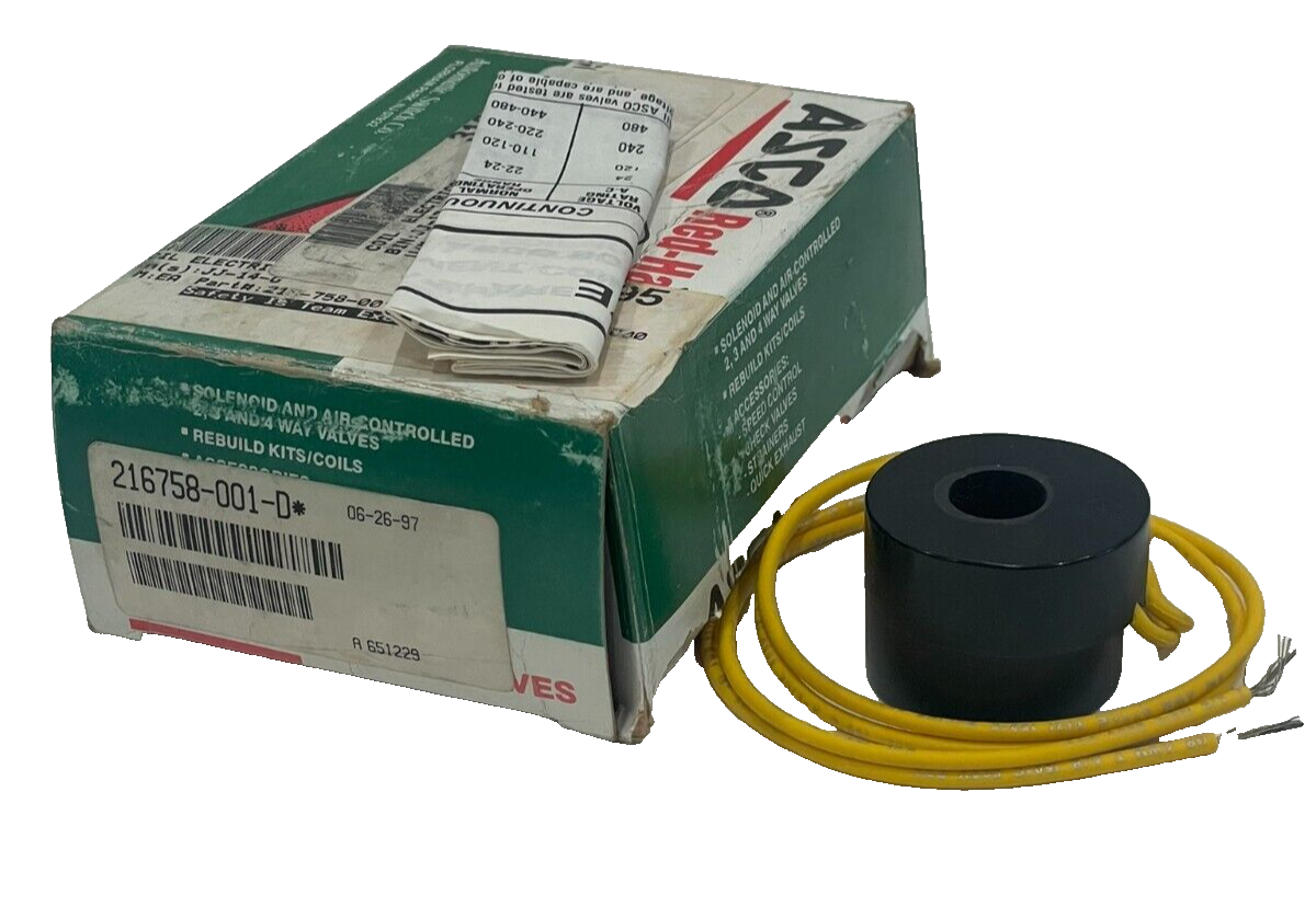 NEW ASCO 216758-001-D SOLENOID VALVE COIL 216758001D - SB Industrial ...