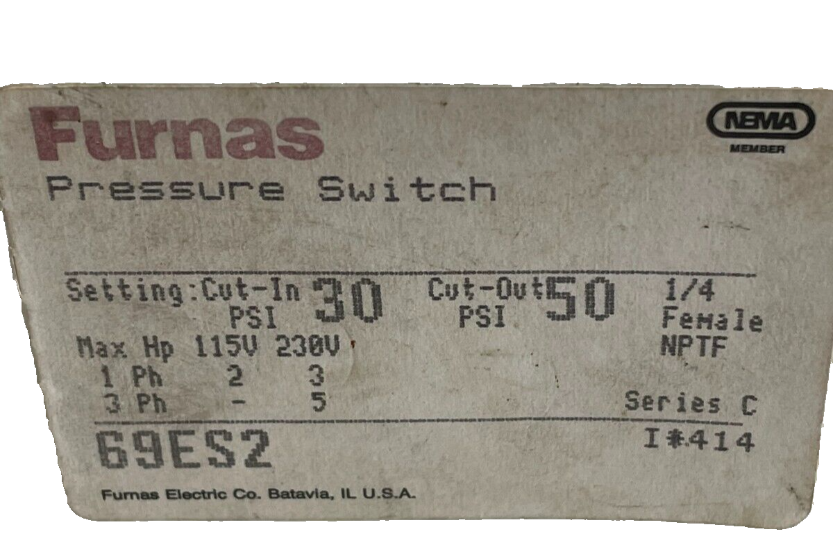 NEW FURNAS 69ES2 PRESSURE SWITCH - SB Industrial Supply, Inc.