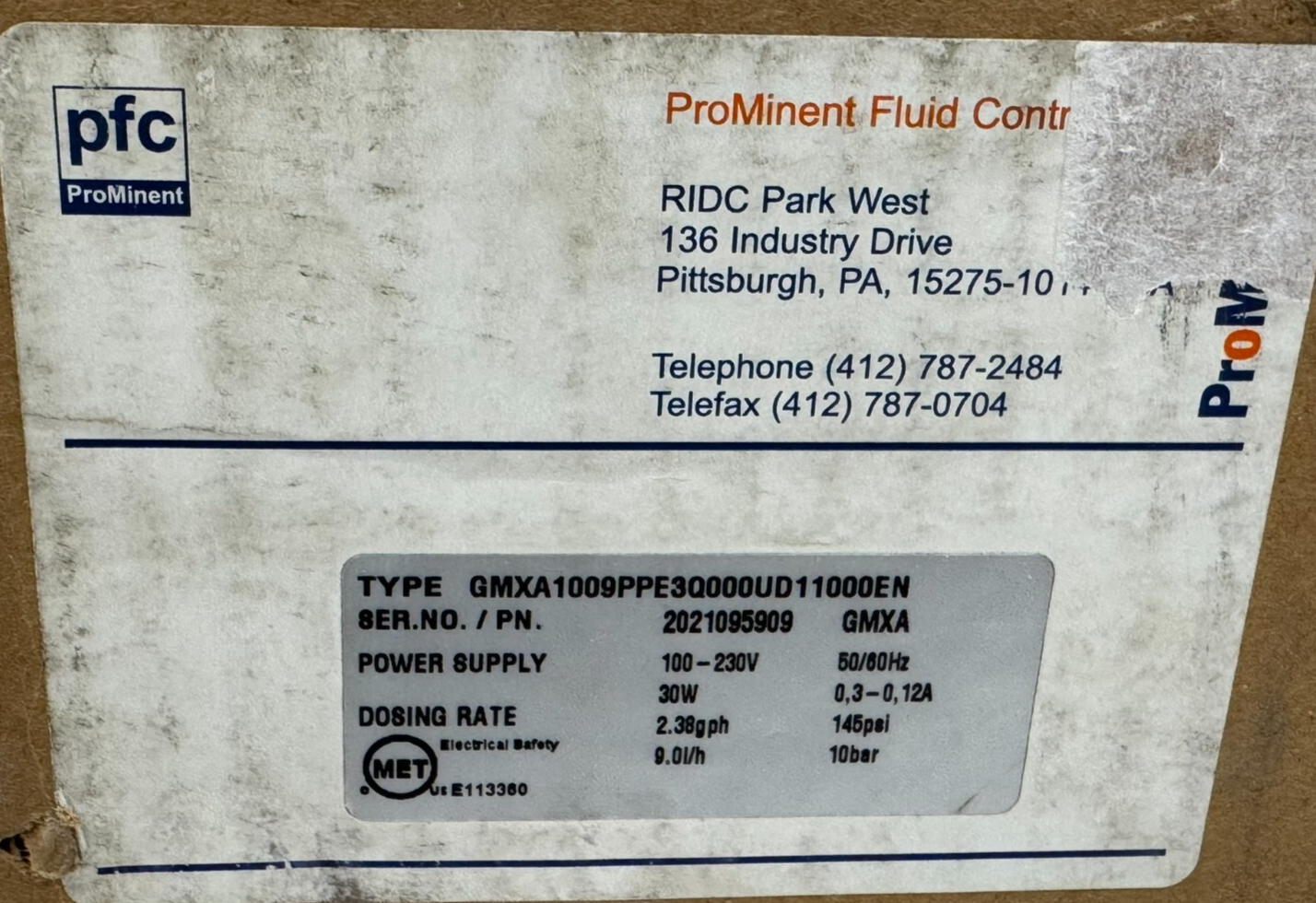 NEW PROMINENT FLUID CONTROLS GMXA1009PPE3Q000UD11000EN DOSING PUMP GMXA ...