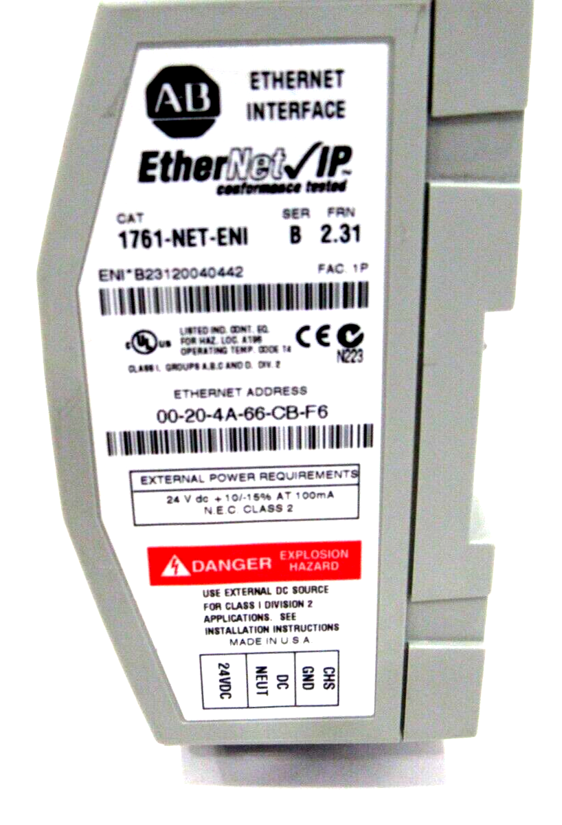 USED ALLEN BRADLEY 1716-NET-ENI ETHERNET INTERFACE SERIES B 1761NETENI ...