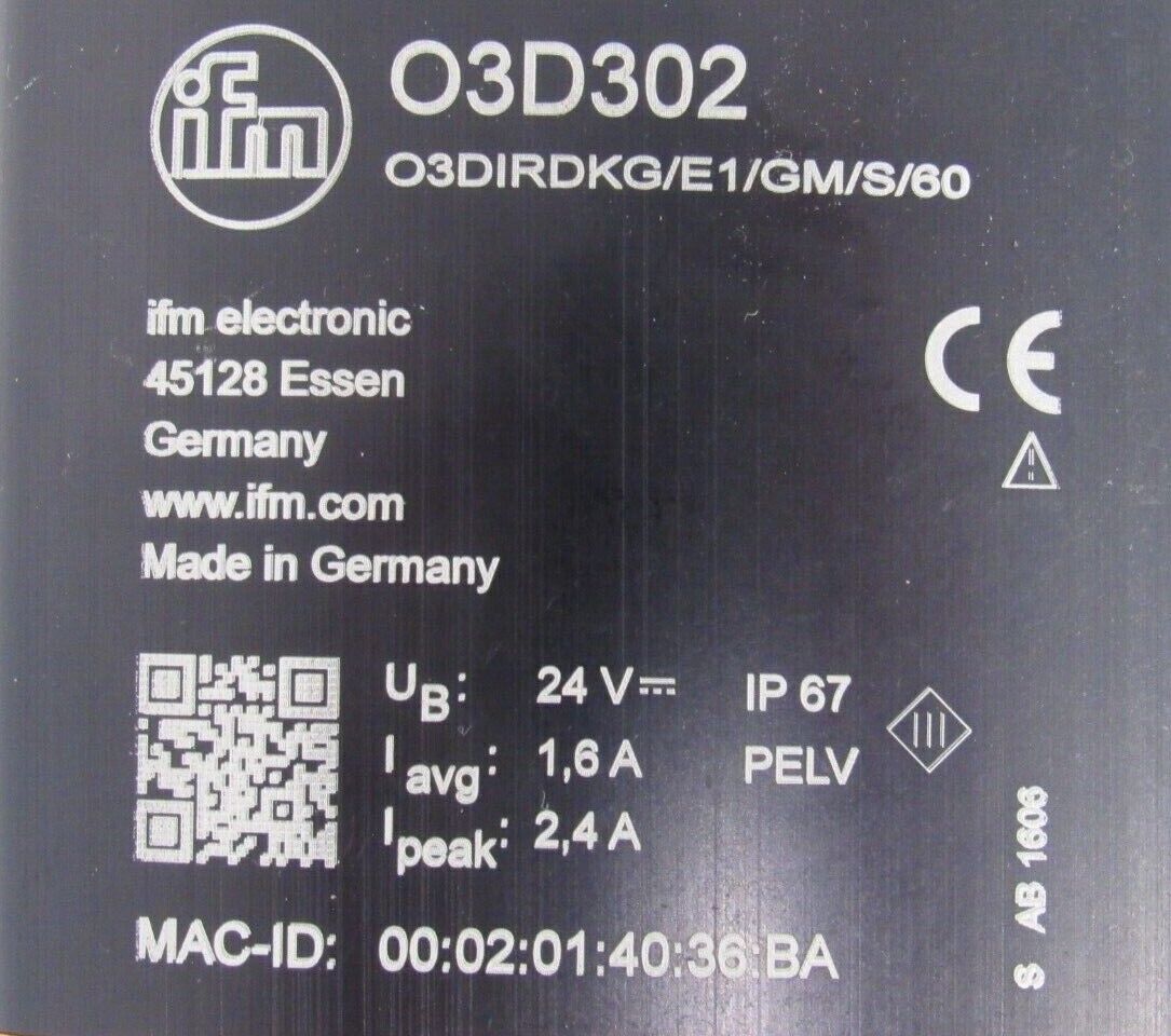 USED IFM O3D302 SENSOR O3DIRDKG/E1/GM/S/60 - SB Industrial Supply, Inc.