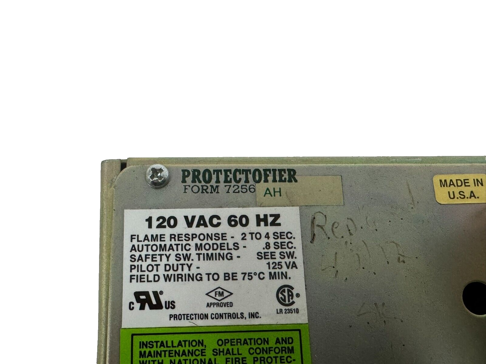 USED PROTECTION CONTROLS 7256-AH PROTECTOFIER 120VAC 60HZ 7256AH - SB ...