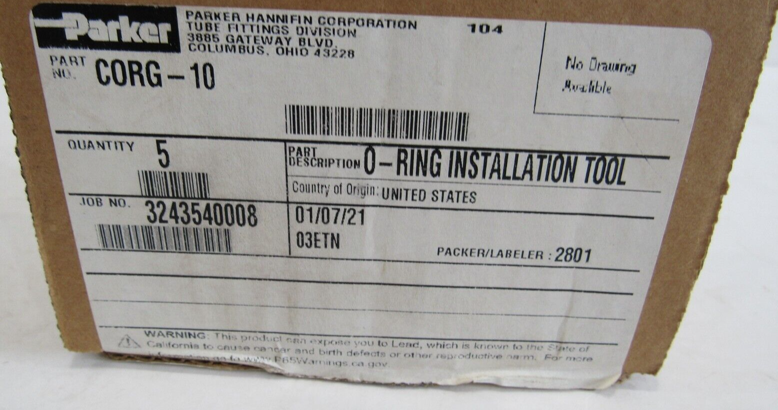 NEW 5 PCS PARKER CORG-10 O-RING INSTALLATION TOOL CORG10 - SB ...