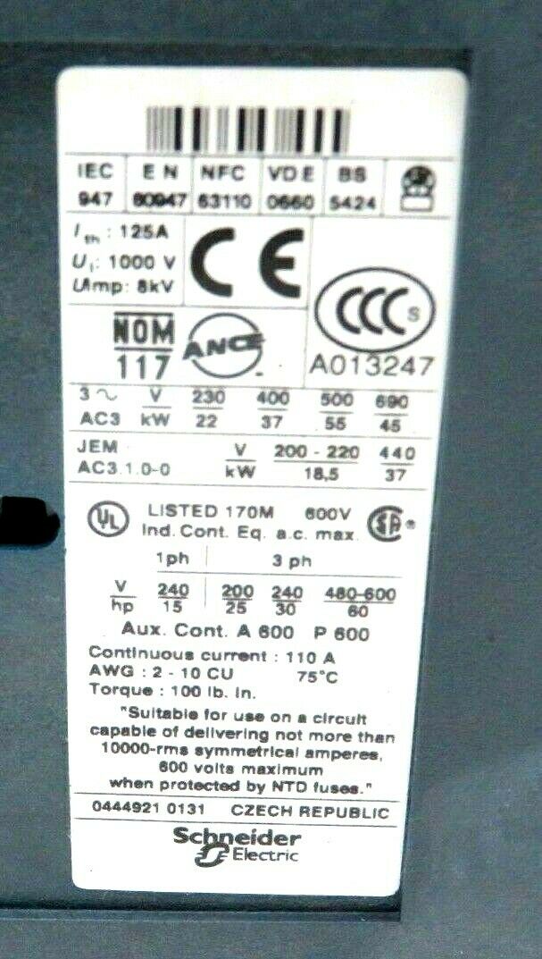 NEW SCHNEIDER ELECTRIC TELEMECANIQUE LC1-D8011 CONTACTOR LC1D8011 - SB ...
