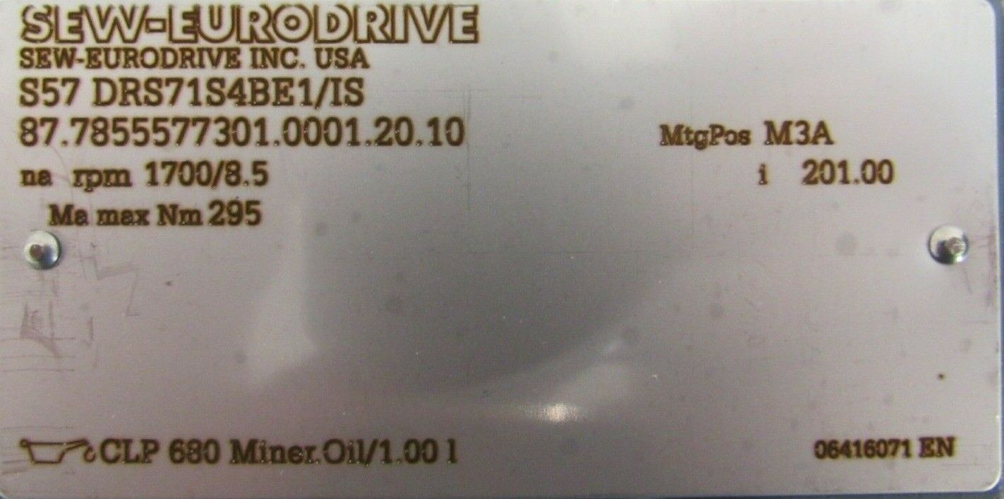 NEW SEW EURODRIVE S57 DRS71S4BE1/IS GEARMOTOR S57DRS71S4BE1IS - SB ...