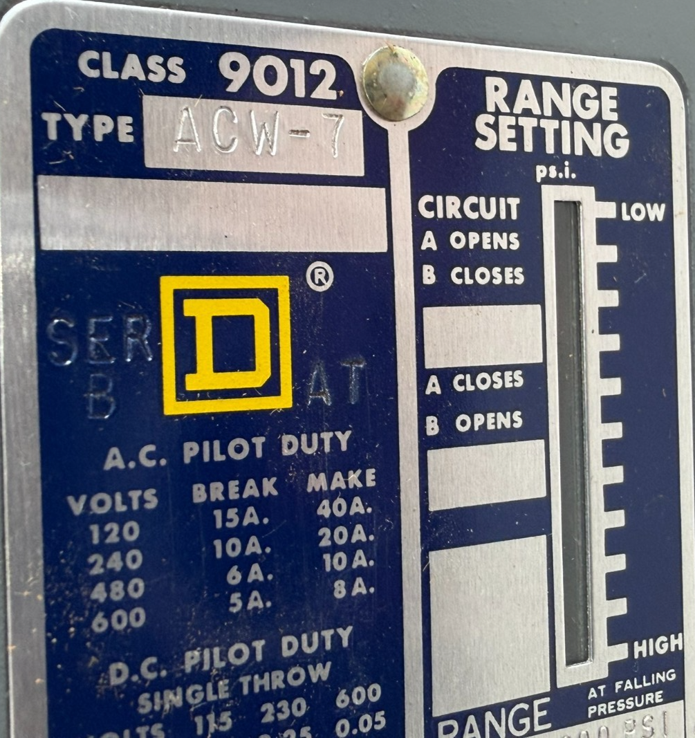 NEW SQUARE D 9012-ACW7 PRESSURE SWITCH 9012ACW7 - SB Industrial Supply ...