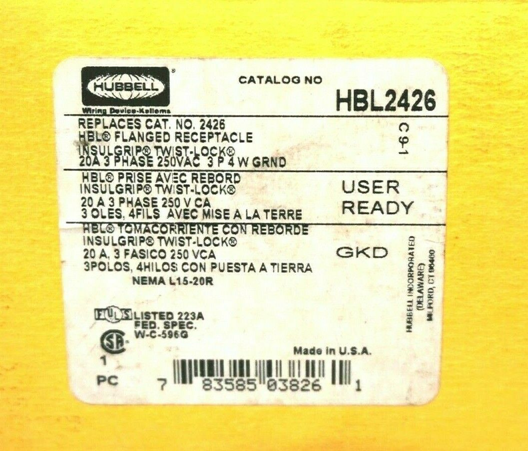 2 NEW HUBBELL HBL2426 TWIST LOCK RECEPTACLES - SB Industrial Supply, Inc.