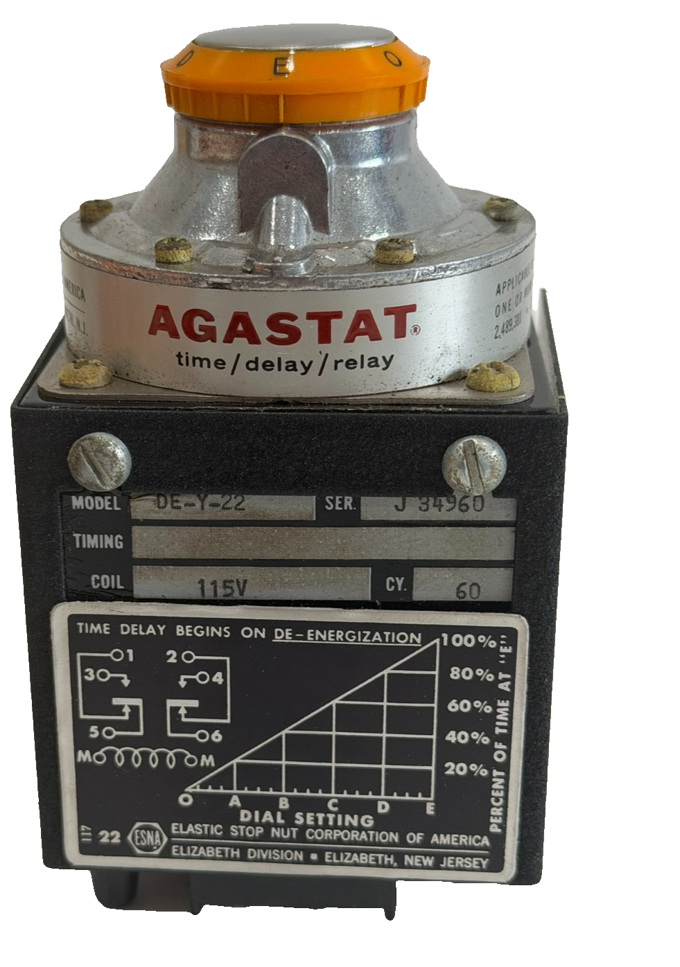 NEW AGASTAT DE-Y-22 TIME DELAY RELAY 115V DEY22 - SB Industrial Supply ...