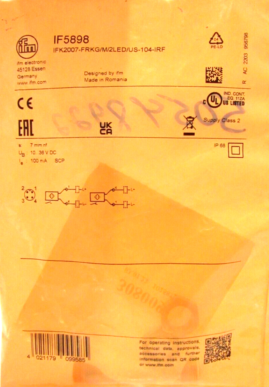 NEW EFECTOR IFK2007-FRKG/M/2LED/US-104-IRF SENSOR IF5898 - SB ...