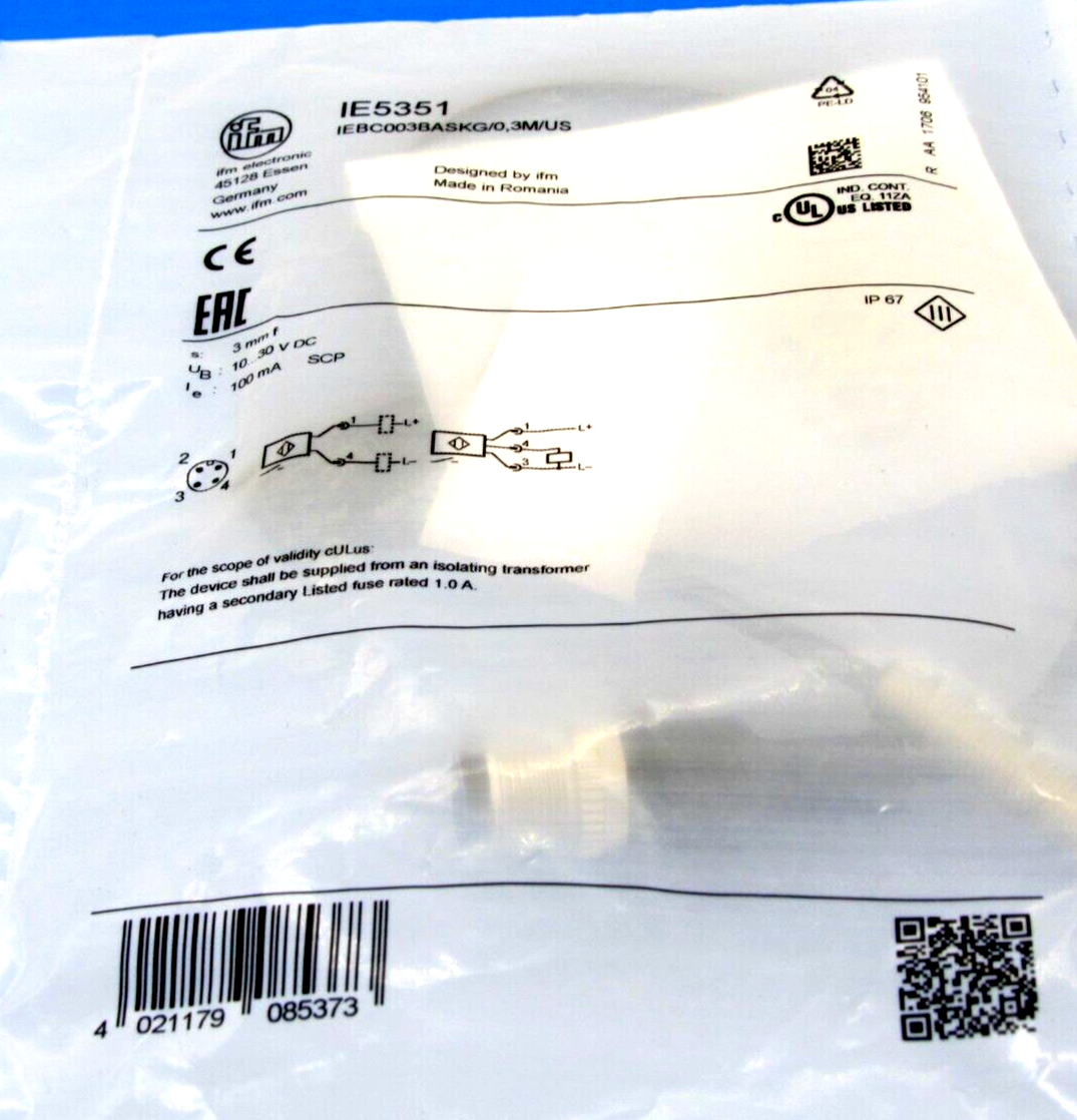 NEW IFM EFECTOR IEBC003BASKG/0,3M/US-IE5351 INDUCTIVE SENSOR IEBC003BASKG03MUS - SB Industrial ...