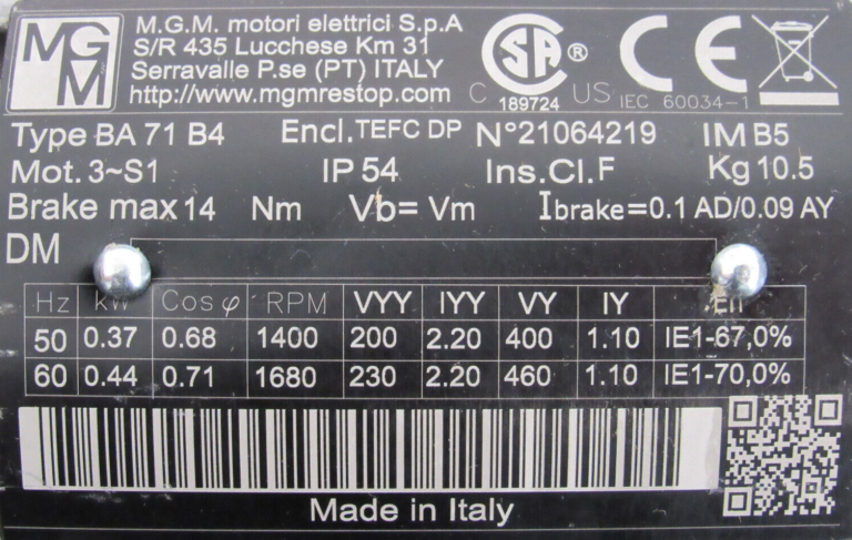 NEW MGM BA71B4 MOTOR - SB Industrial Supply, Inc.