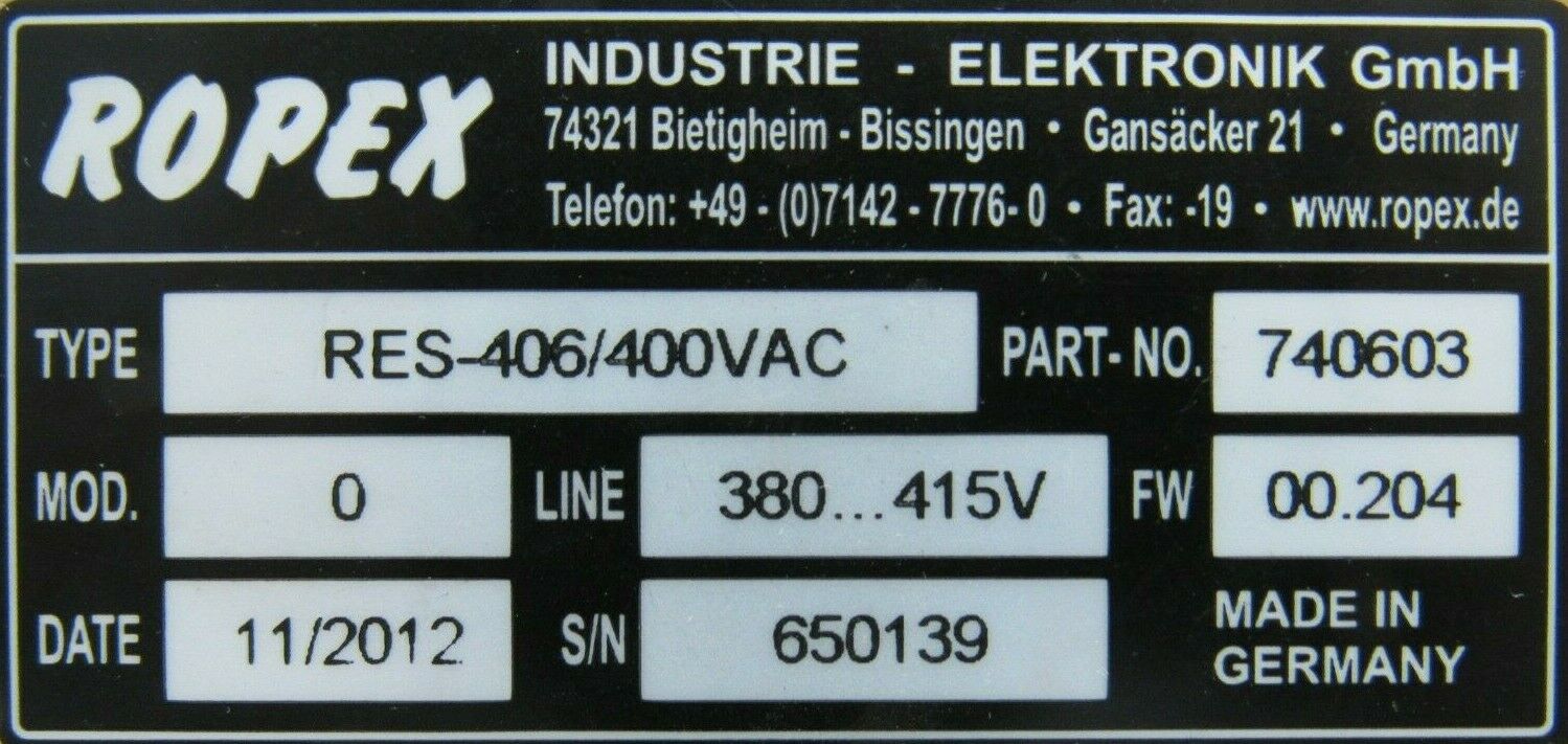 NEW ROPEX RES-406/400VAC CONTROLLER 740603 RES406400VAC - SB Industrial ...