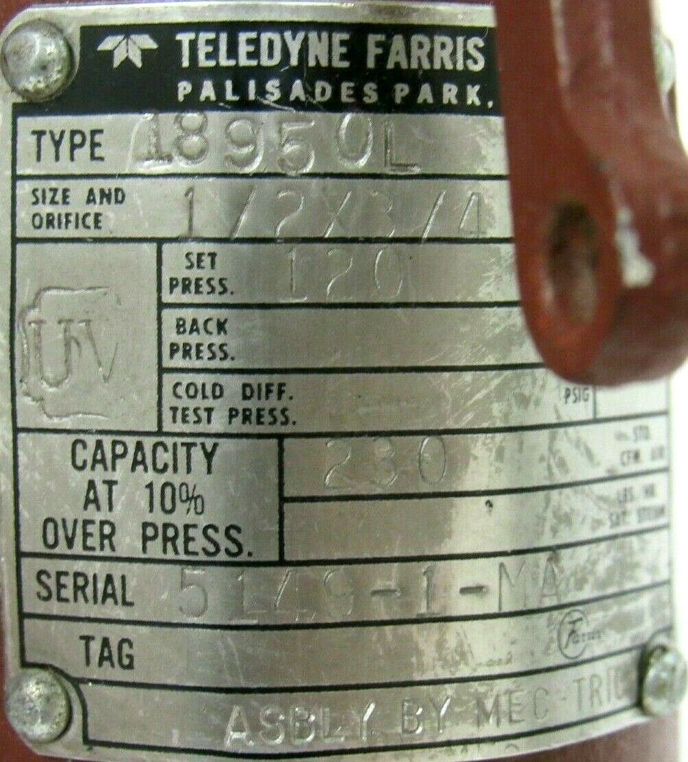 NEW TELEDYNE FARRIS 18950L RELIEF VALVE 1/2x3/4 - SB Industrial Supply ...