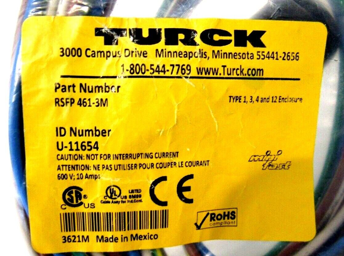 NEW TURCK RSFP 461-3M RECEPTACLE U-11654 RSFP4613M - SB Industrial ...