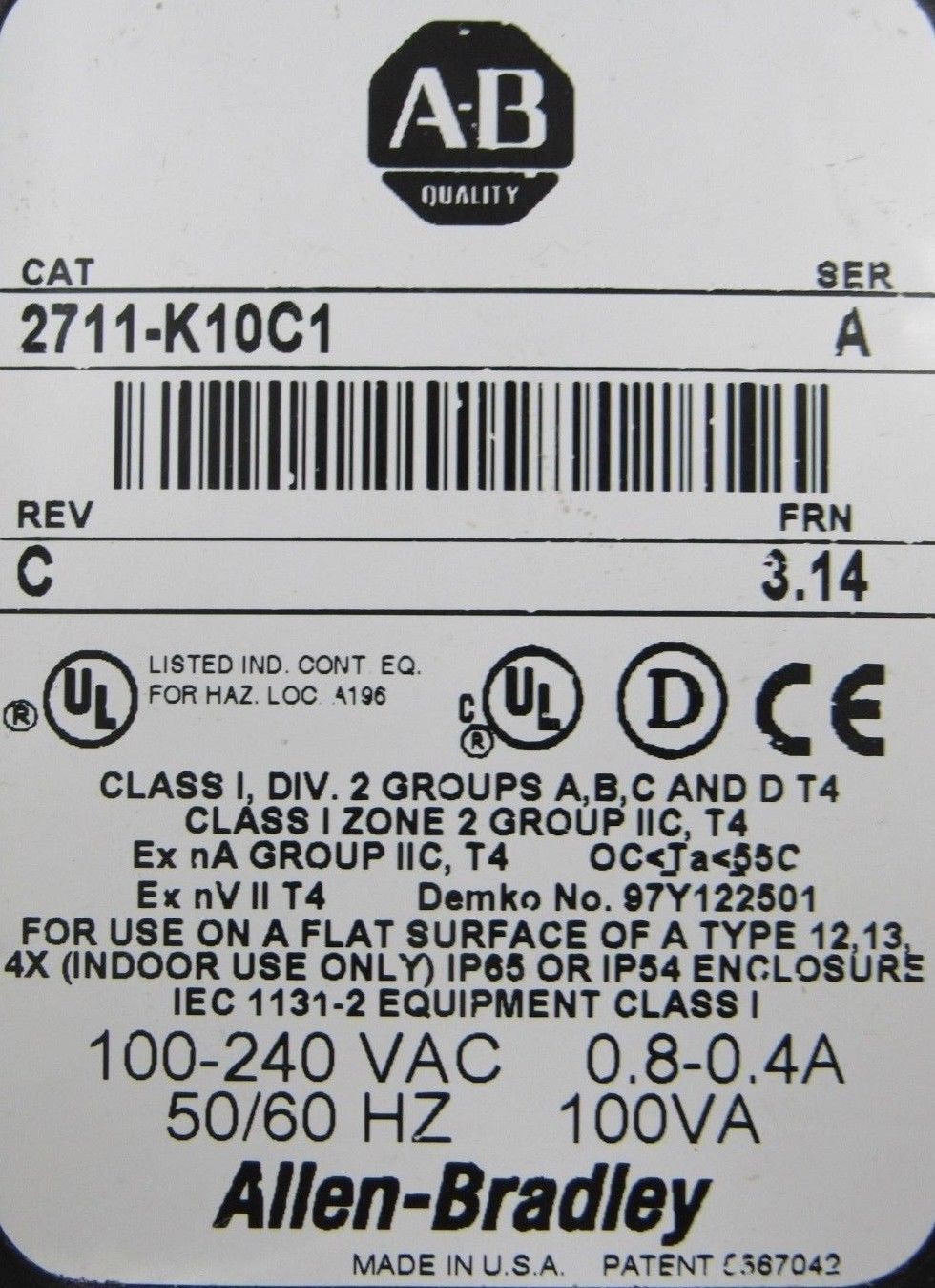 USED ALLEN BRADLEY 2711-K10C1 PANELVIEW 1000 SER A 2711K10C1 - SB ...
