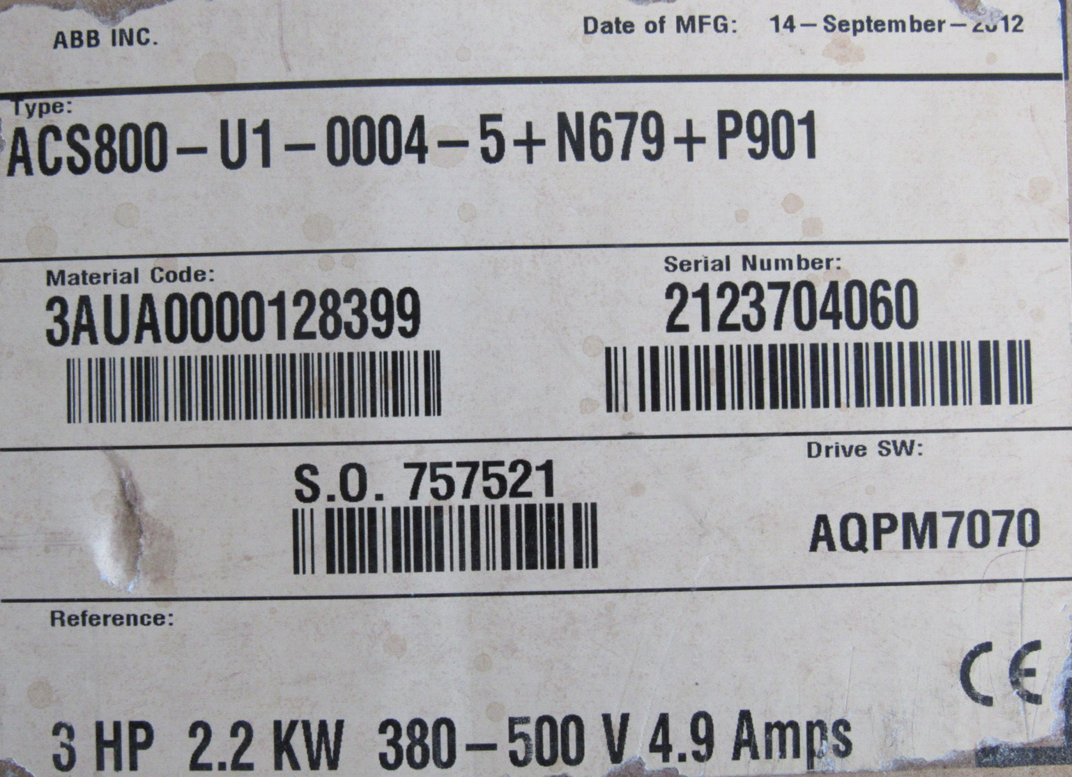 NEW ABB ACS800-U1-0004-5+N679+P901 DRIVE 3HP ACS800U100045N679P901 - SB ...