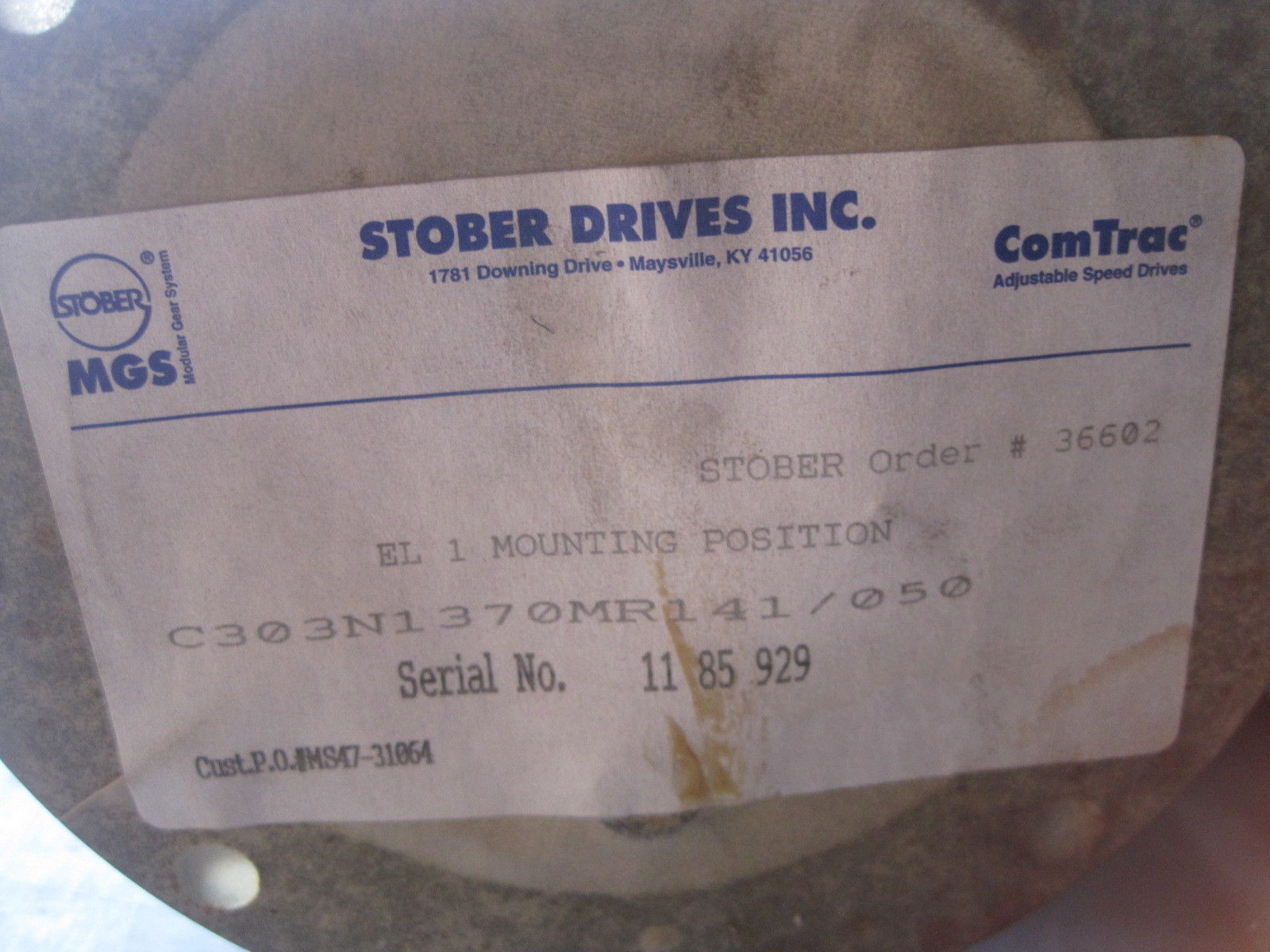 NEW STOBER DRIVES INC. C303N1370MR141/050 GEAR REDUCER - SB Industrial ...